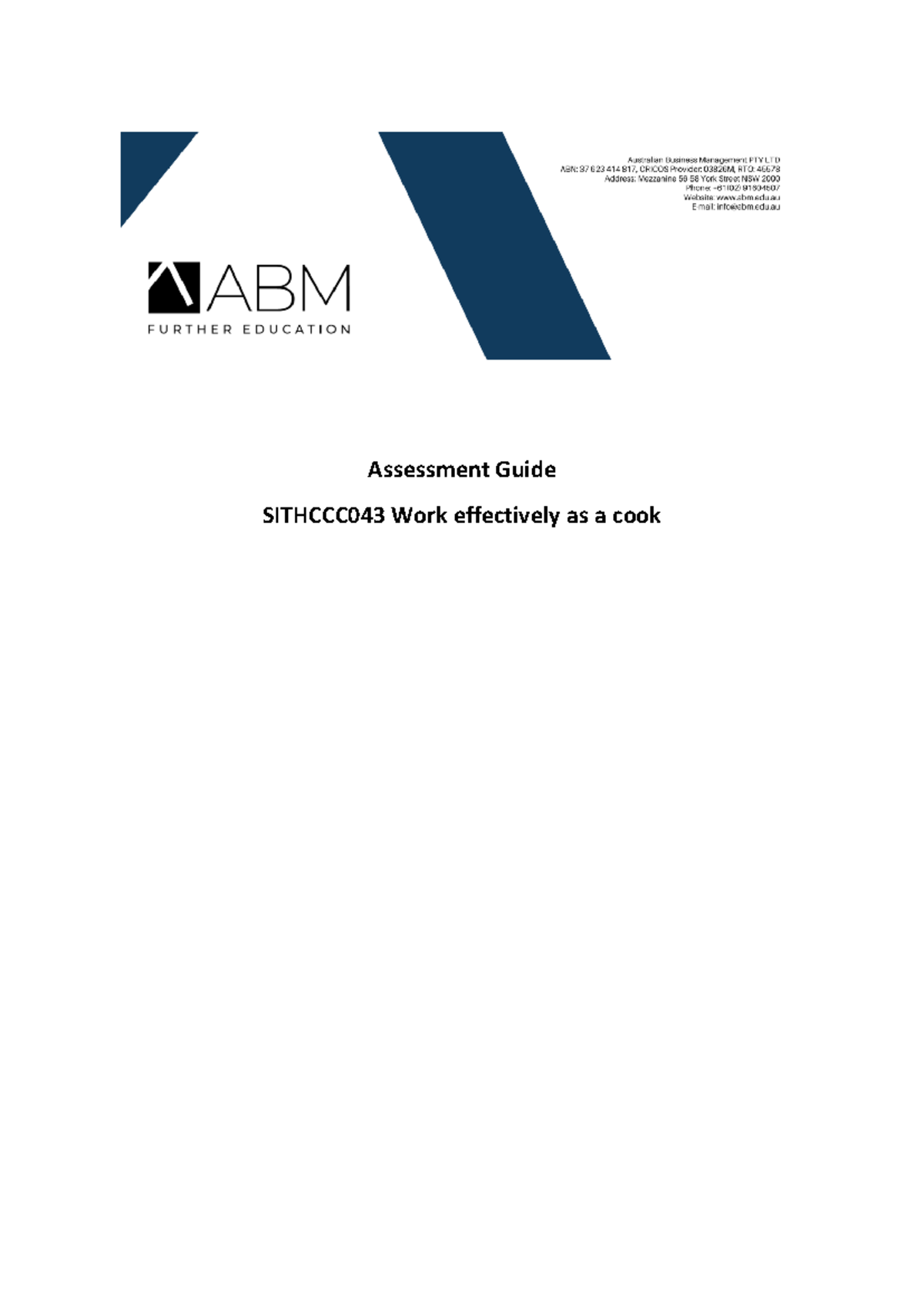 SITHCCC043 Cooking Assessment Guide: Team Project & Feedback V1.2 - Studocu