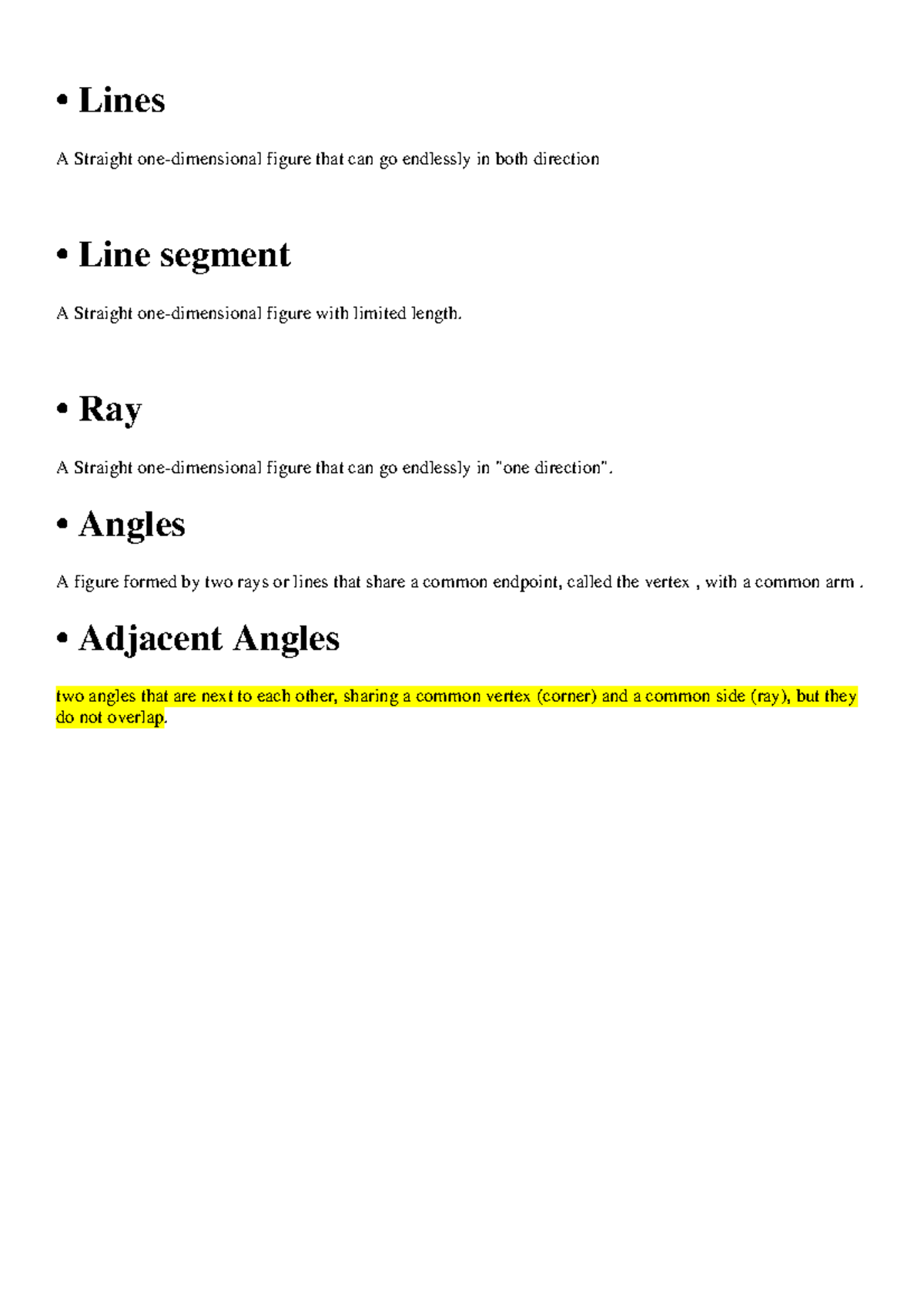Lines And Angles Notes - ddddd - • Lines A Straight one-dimensional ...
