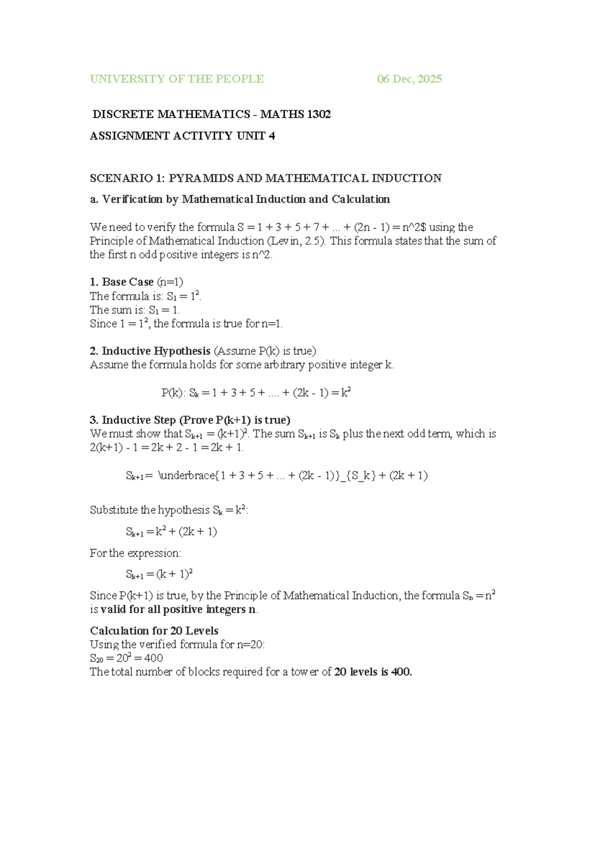 UoPeople MATHS 1302 Discrete Math Assignment Activity Unit 4 - Studocu