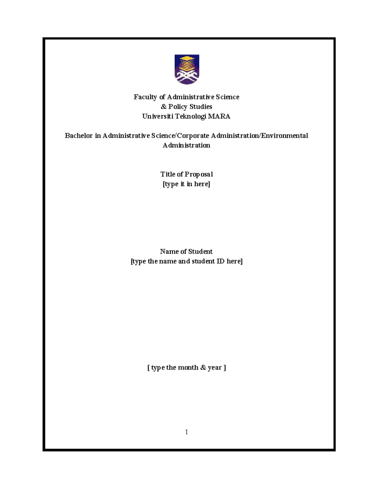 ADS651 Proposal Template for Bachelor in Administrative Science - Studocu