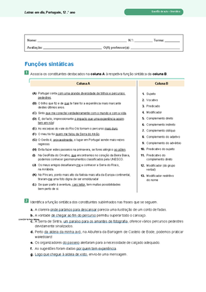 Frase complexa - Ficha de orações coordenadas e subordinadas - Frase ...