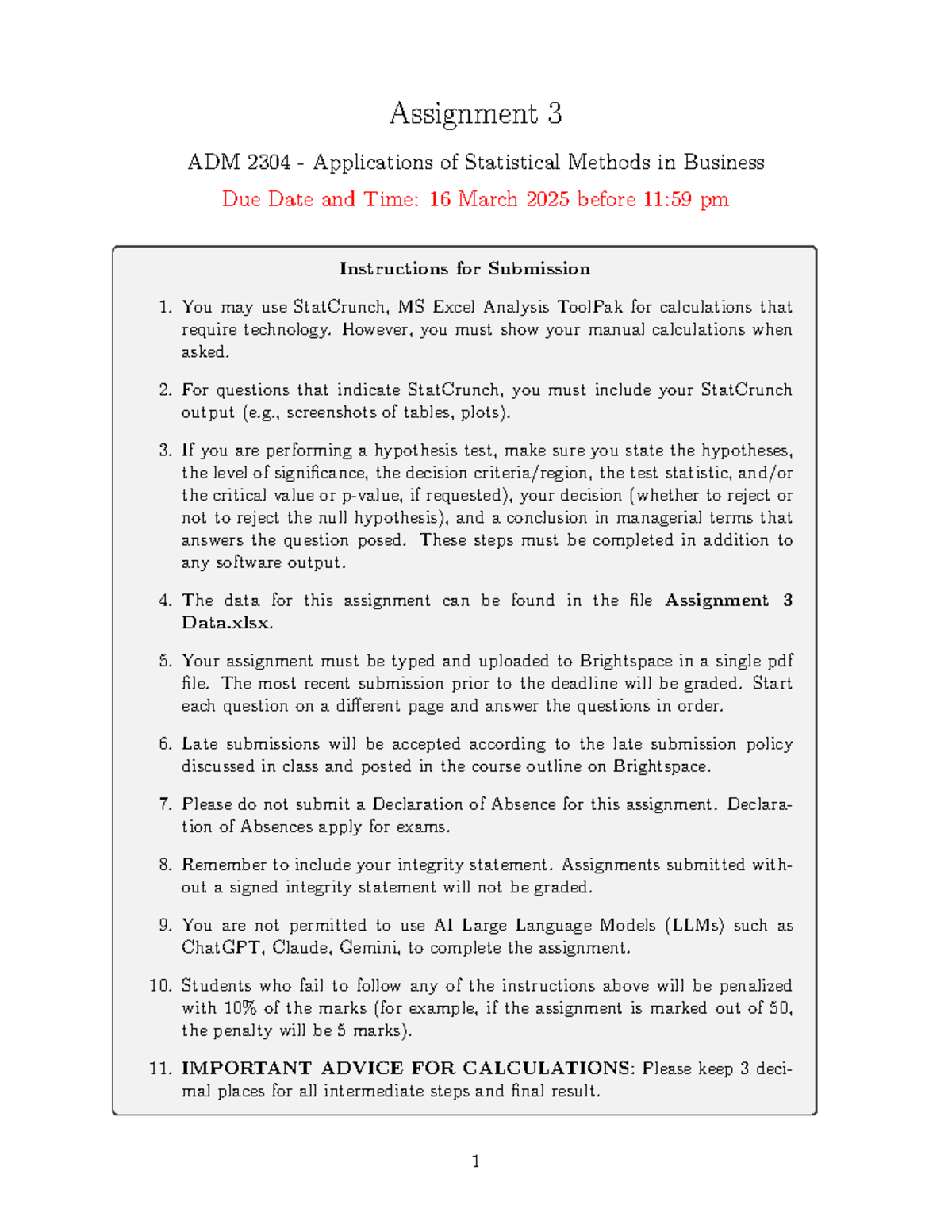 ADM 2304 Assignment 3 - Assignment 3 ADM 2304 - Applications of ...