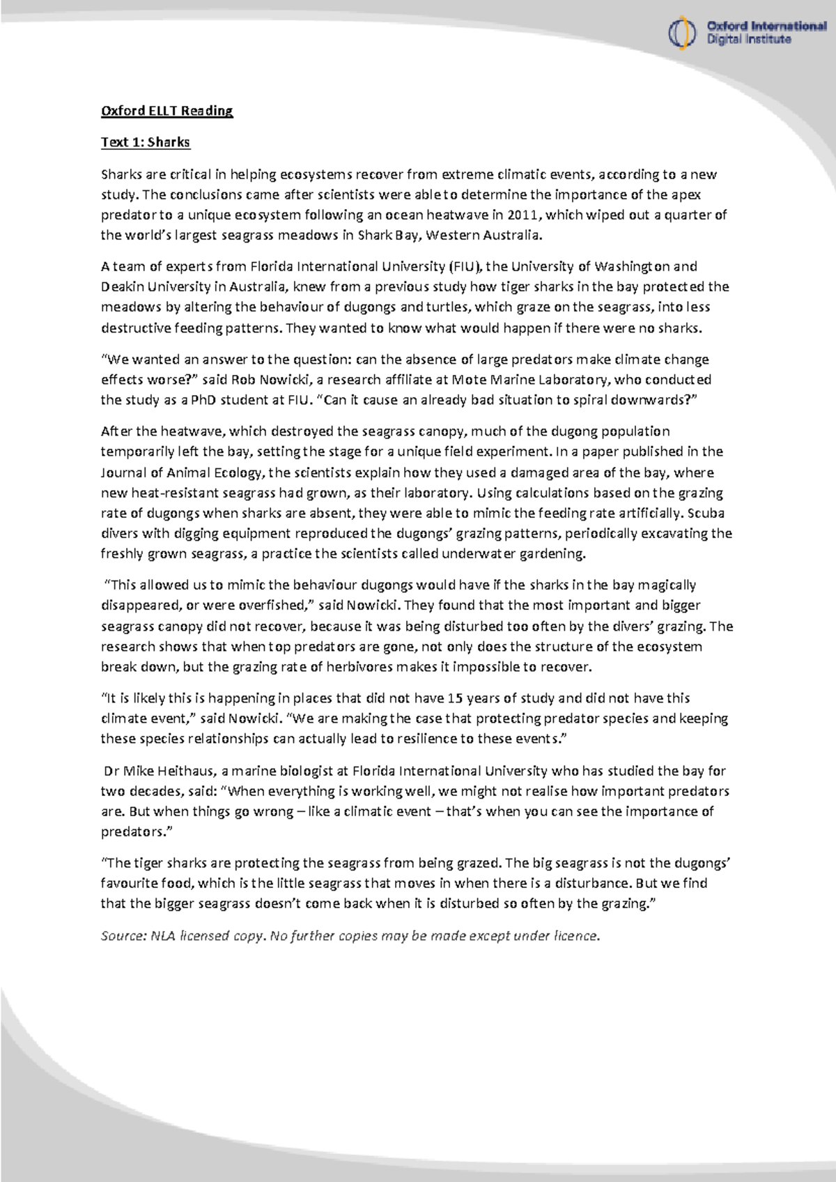 Oxford ELLT Reading Practice Test 2: Ecosystem Recovery & Male Football ...