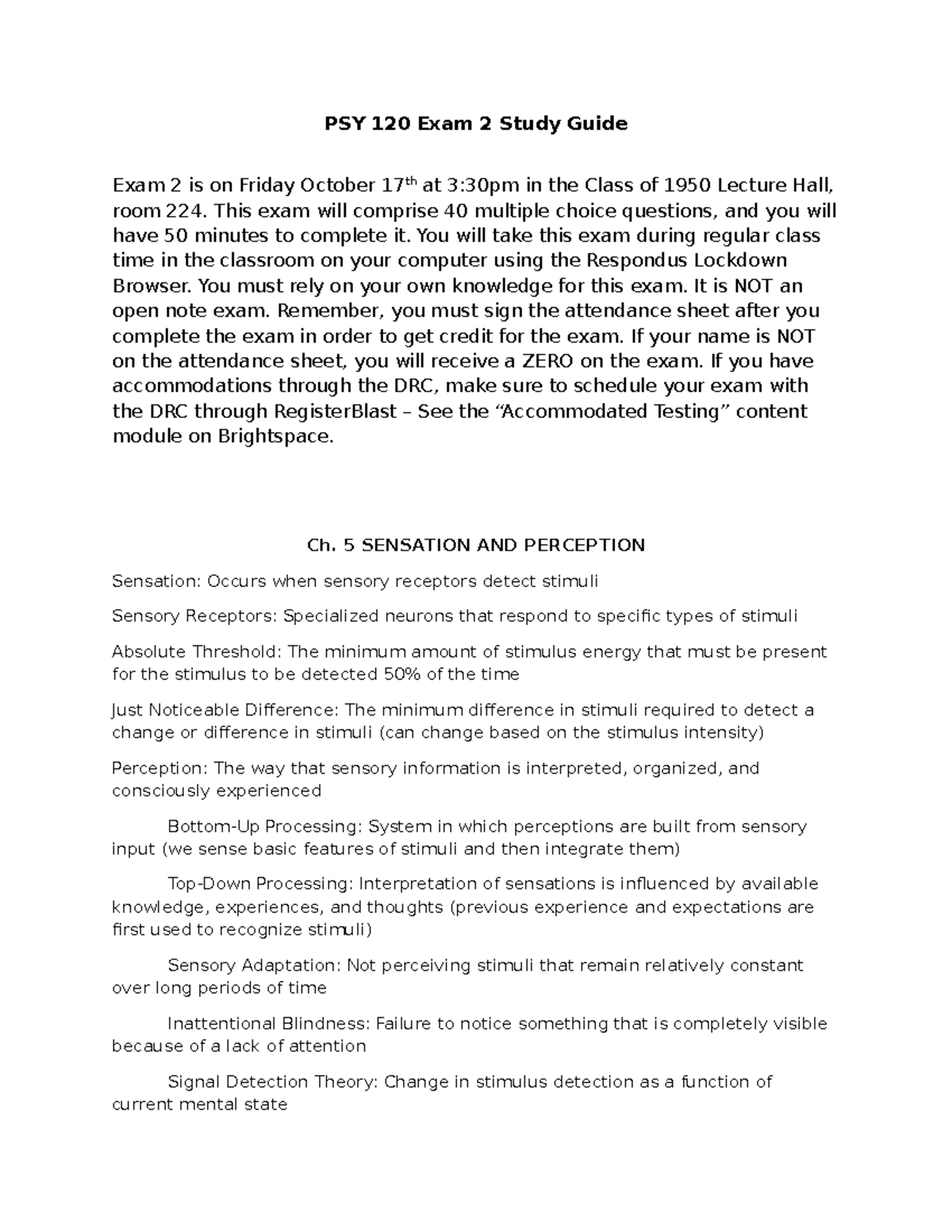 PSY 120 Exam 2 Study Guide: Key Concepts from Ch. 5-8 - Studocu