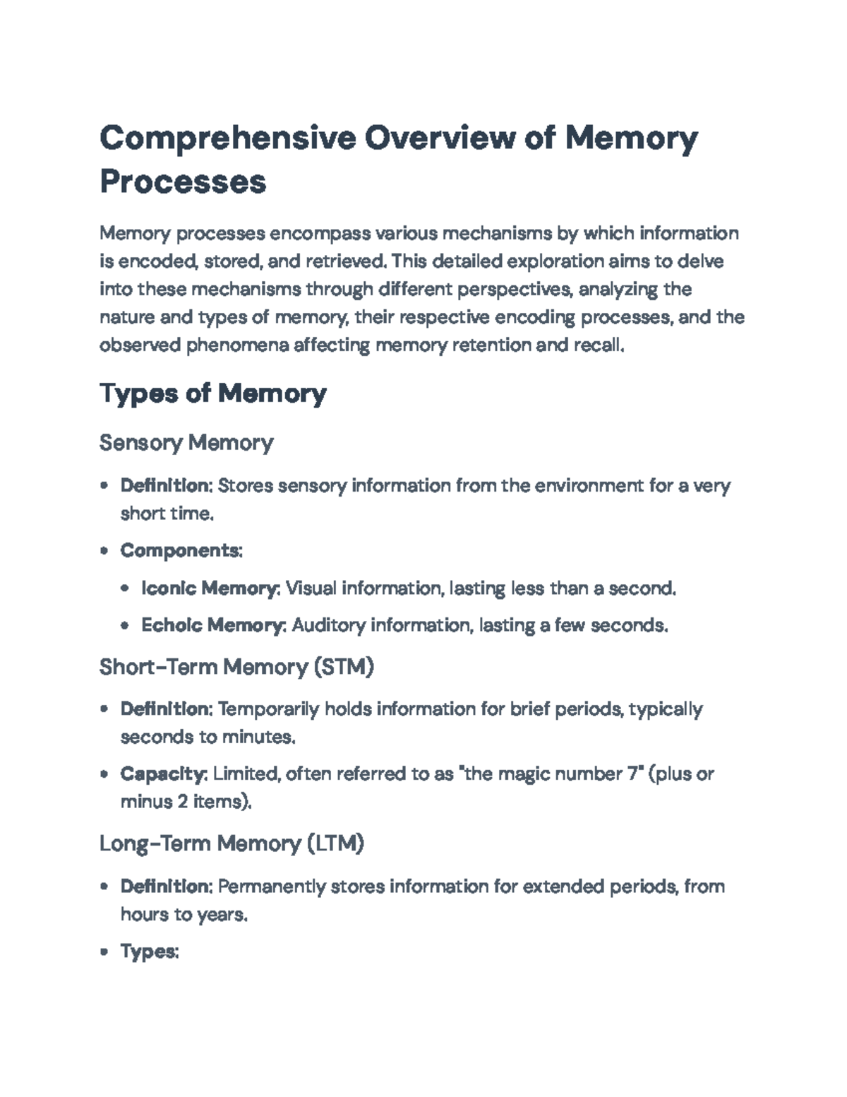 Comprehensive Overview of Memory Processes: Key Concepts and Mechanisms ...