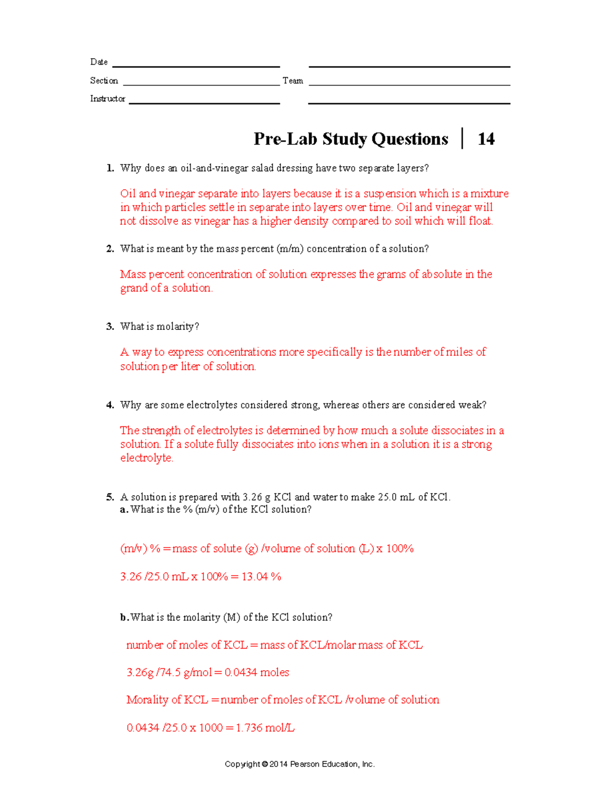 CHE 121 Exp 14 Pre-Lab Study Guide and Questions - Studocu