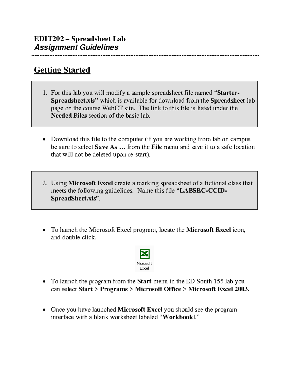 EDIT202 - Spreadsheet Lab 2: Assignment and Formatting Guide - Studocu