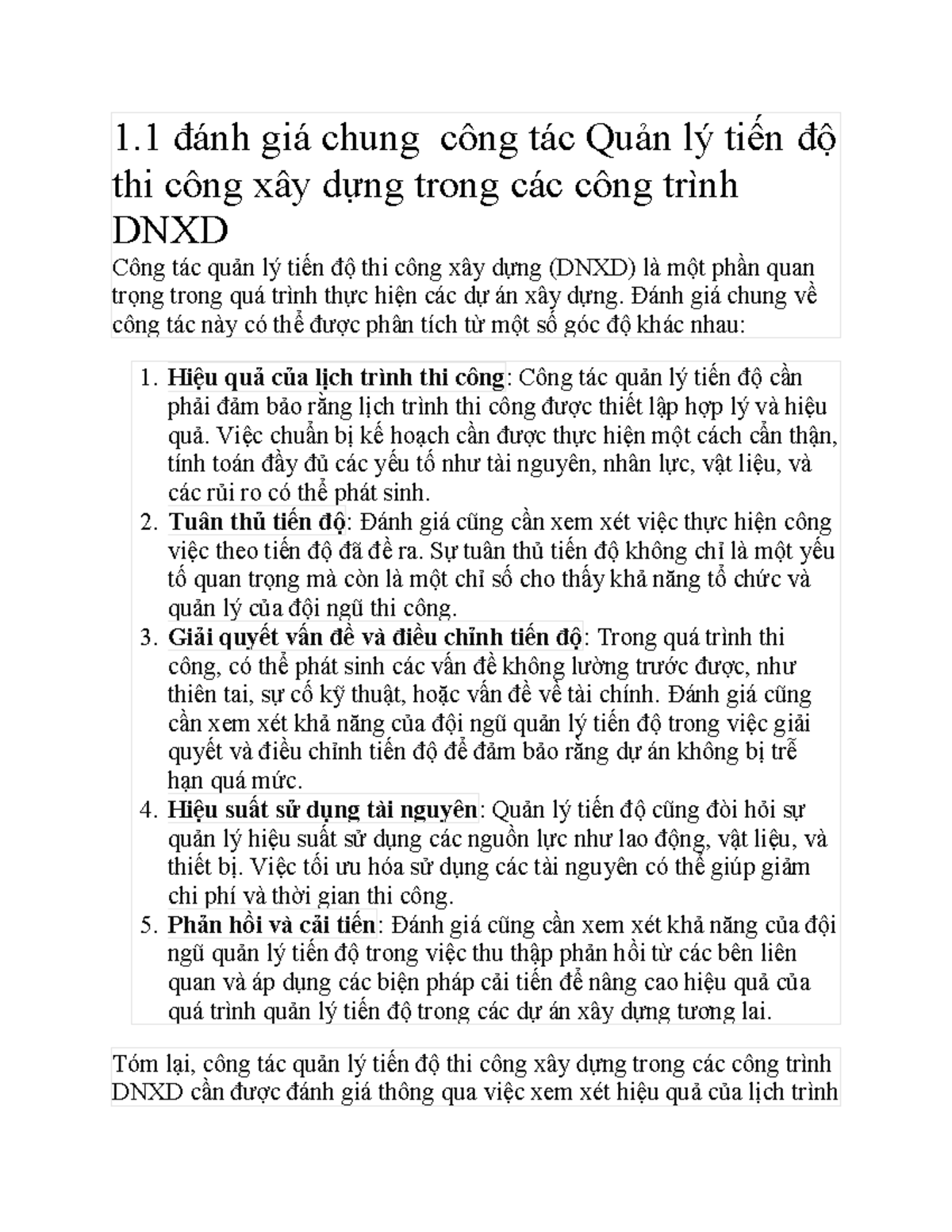 Đánh giá công tác quản lý tiến độ thi công trong DNXD - Studocu