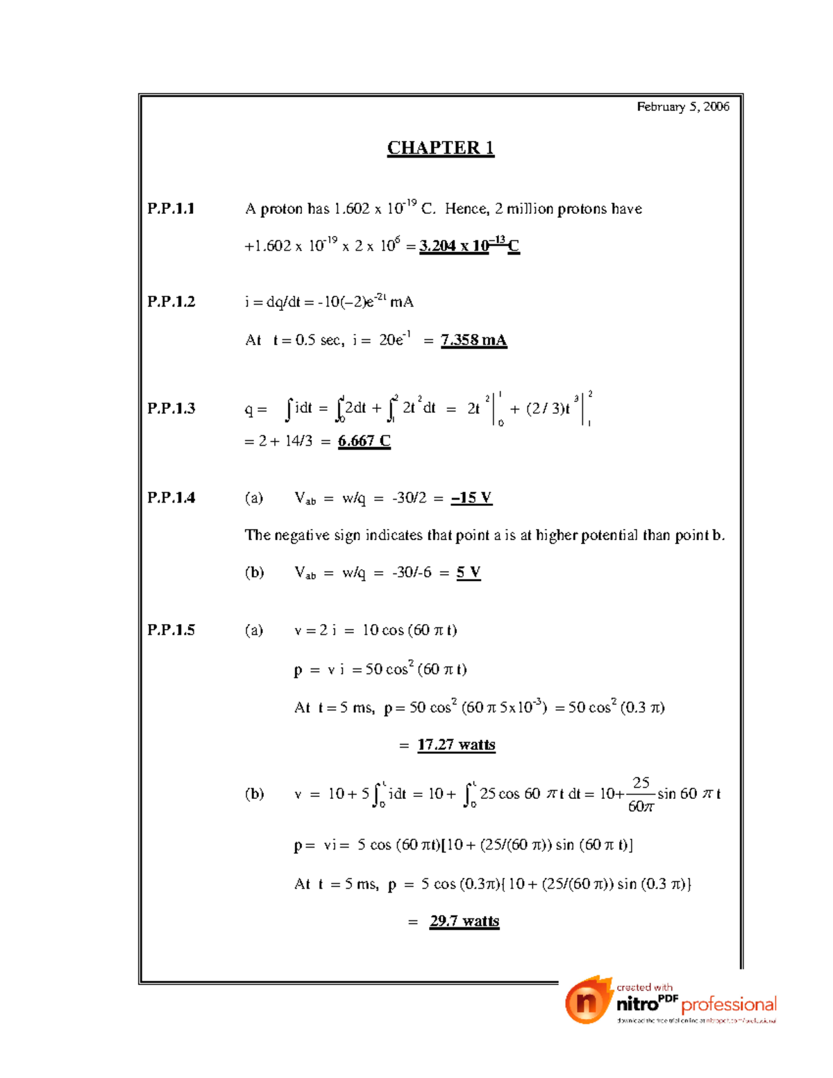 Sadiku Practice Problem Solution pdf - February 5, 2006 CHAPTER 1 P.P.1 ...