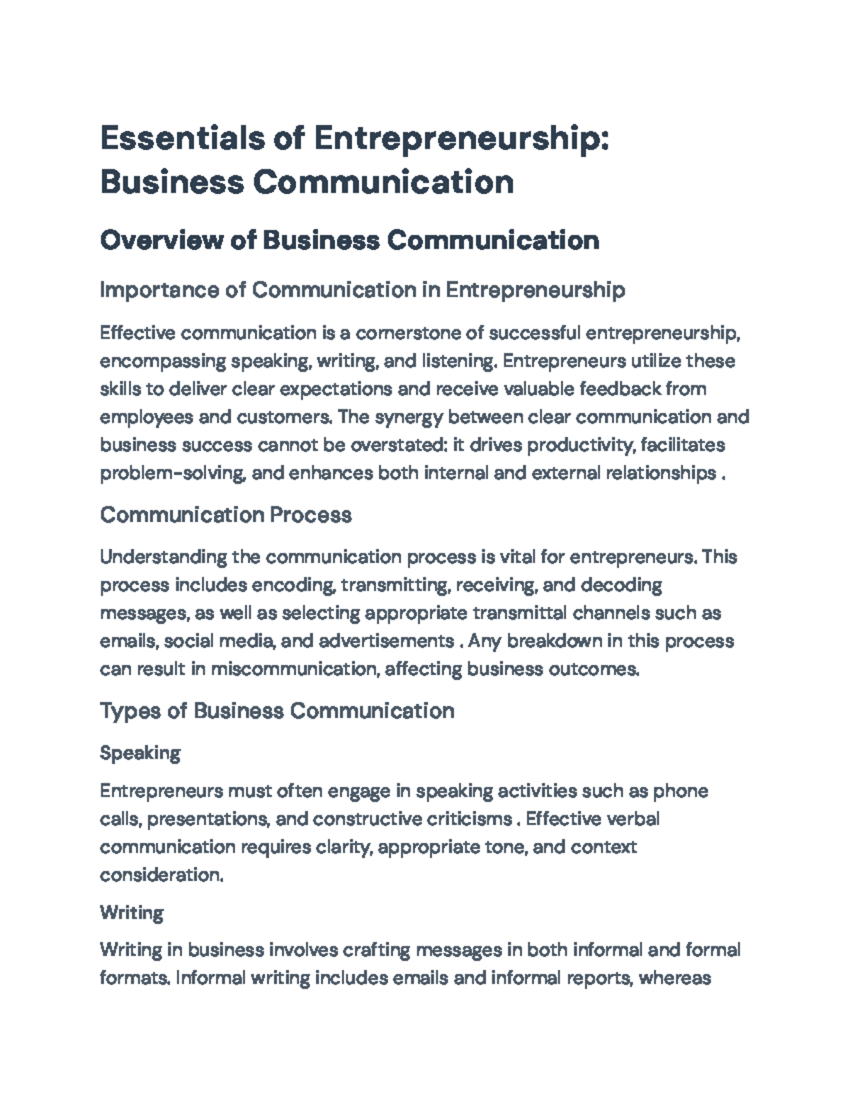 Essentials of Entrepreneurship: Business Communication Overview ...
