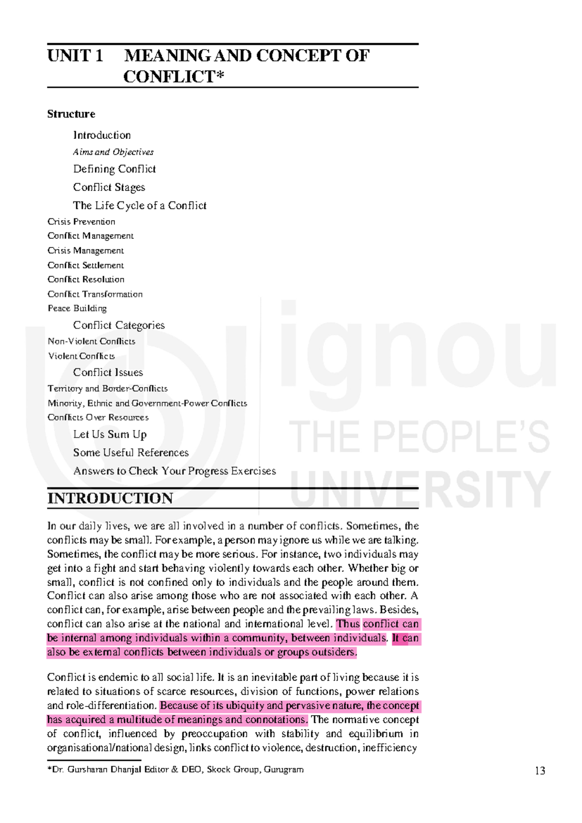 Unit 1: Understanding the Meaning and Concept of Conflict - Studocu