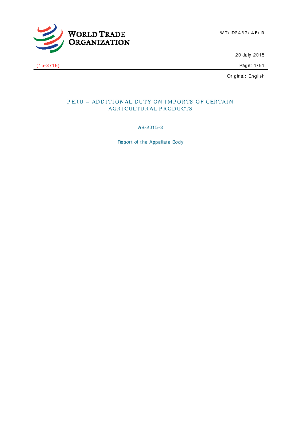 WTO Appellate Body Report: Peru's Additional Duty on Agricultural ...