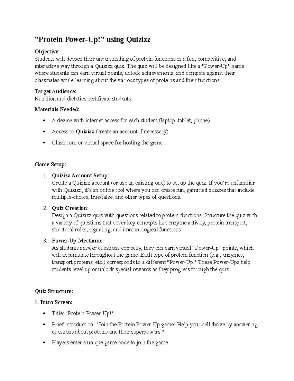 Nutrition 101: Protein Power-Up! Quizizz Study Guide - Studocu