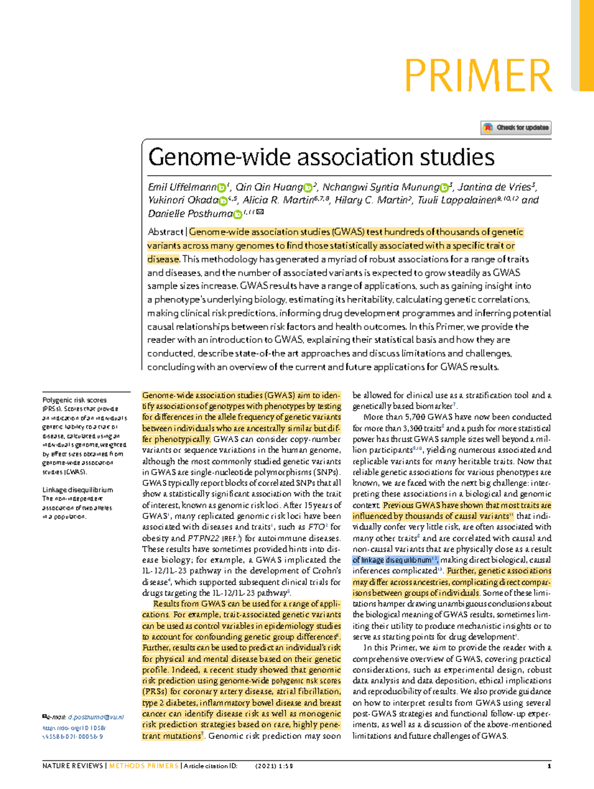 Genome-Wide Association Studies (GWAS): A Comprehensive Primer - Studocu