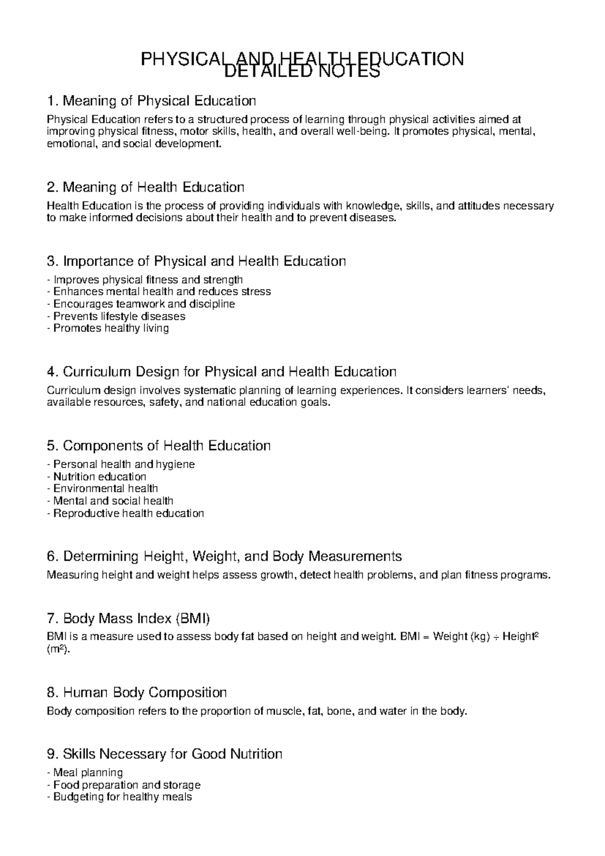 PHYSICAL AND HEALTH EDUCATION NOTES 2: KEY CONCEPTS & CURRICULUM - Studocu