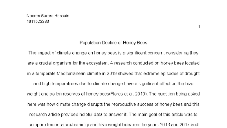 Bio A02 Writing Assignment Part 2: Impact of Climate Change on Honey ...