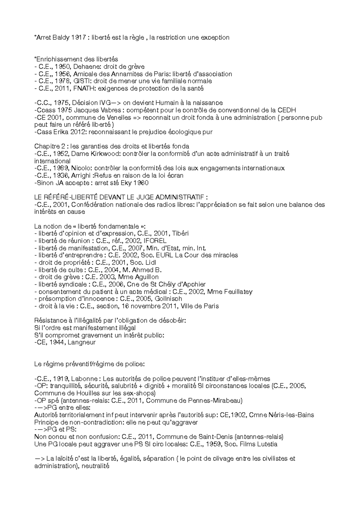 Arrêts Utiles DLF : Libertés Fondamentales et Jurisprudence C.E. - Studocu