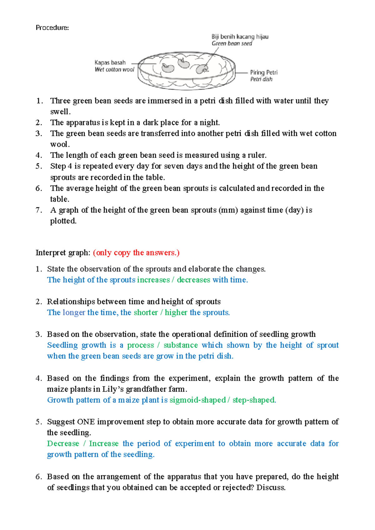 Green Bean Growth Experiment: Observations & Analysis - Studocu