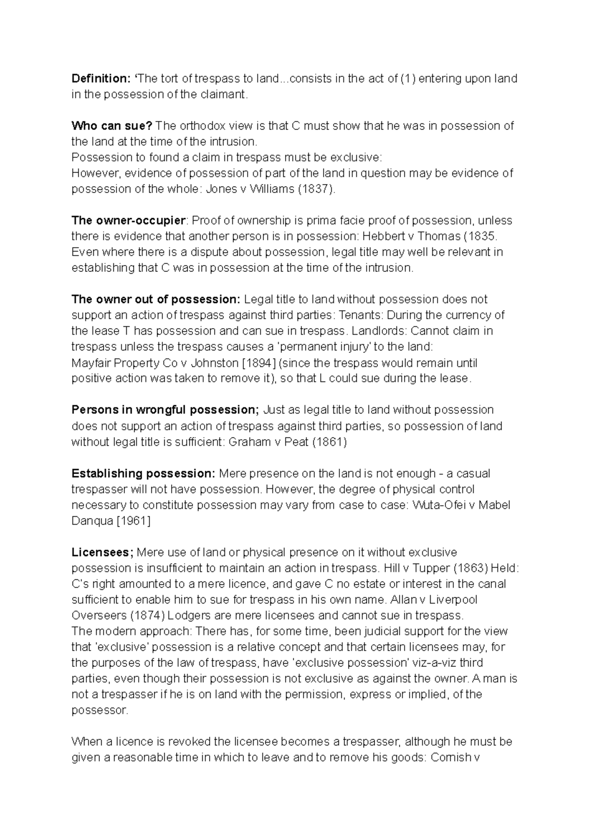 Trespass to Land: Key Concepts in Criminal Law (CRIM 101) - Studocu