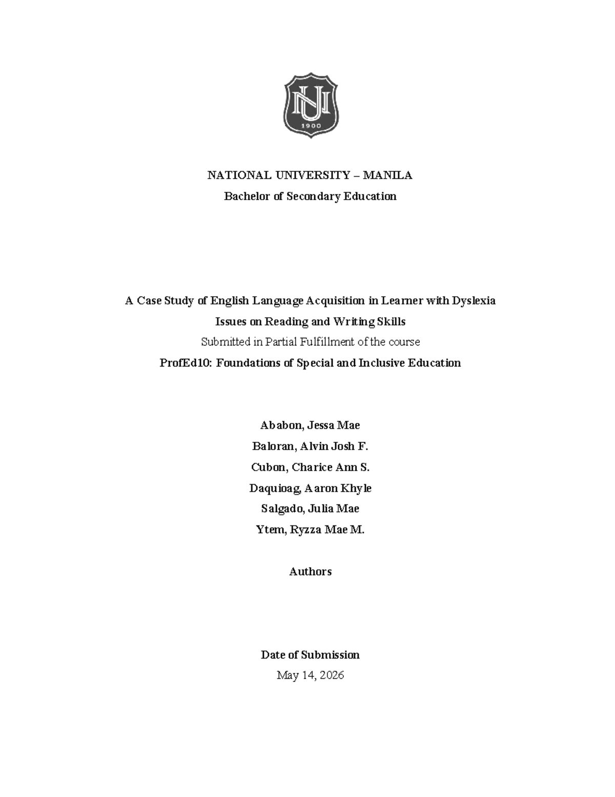 ProfEd10: Case Study on English Language Acquisition in Dyslexia - Studocu