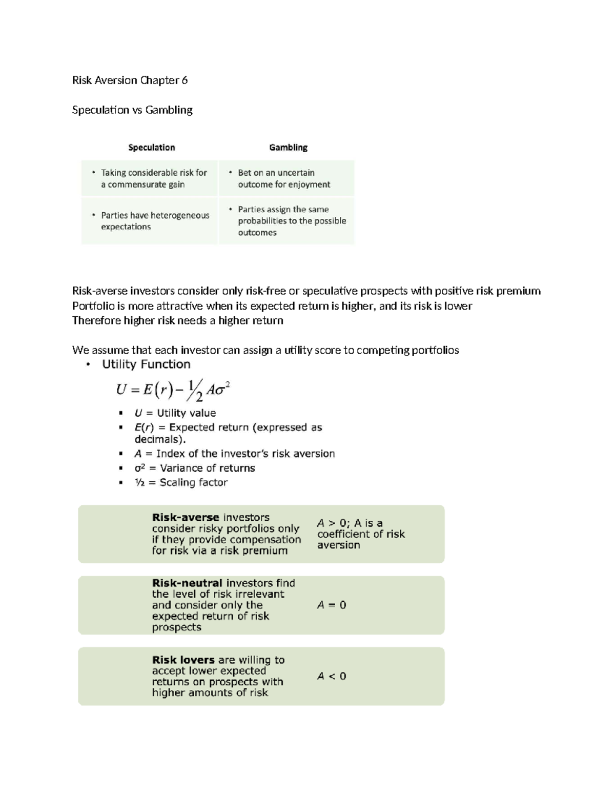 Risk Aversion and Portfolio Construction: Insights from Chapter 6 - Studocu