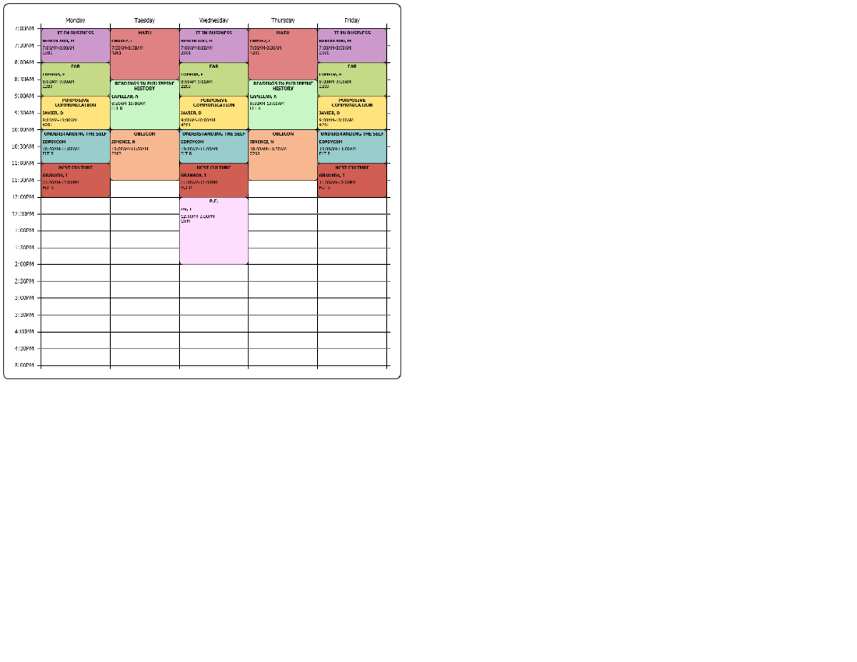 Weekly Class Schedule for IT in Business Math & More (2301, 4201) - Studocu