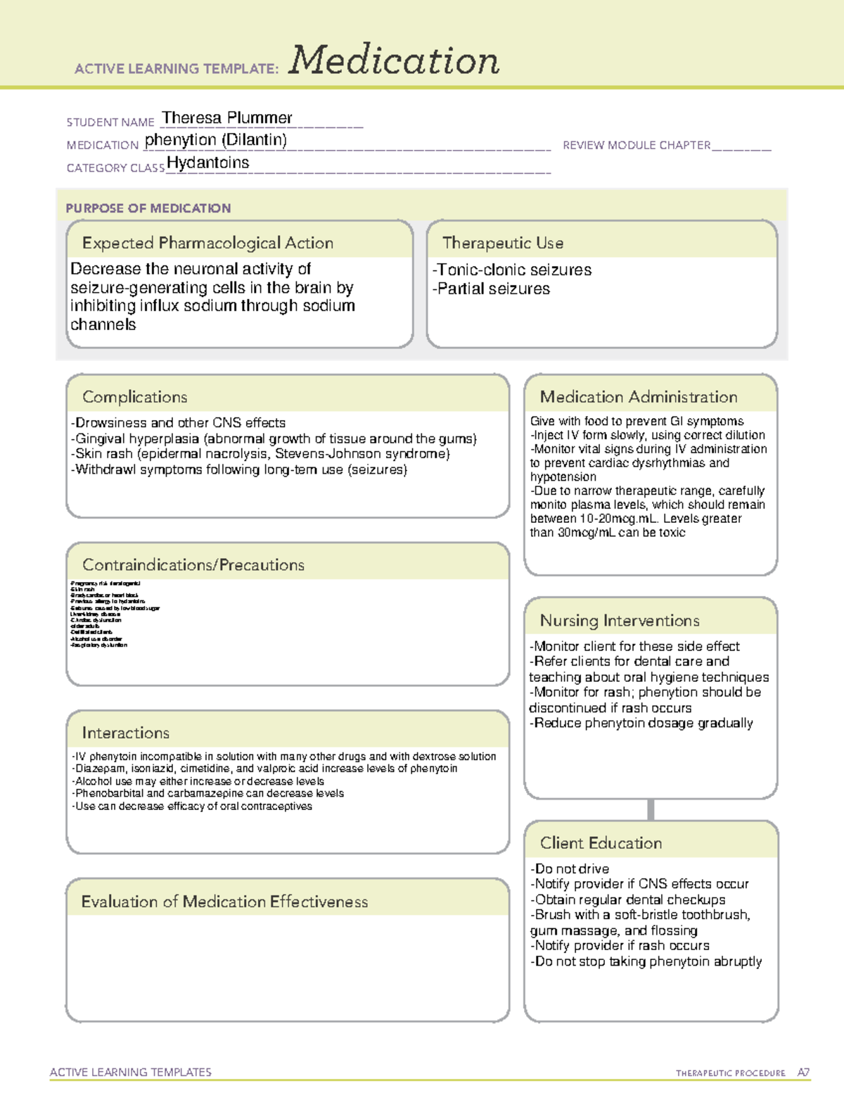 Hydantoids- phenytoin (Dilantin) - ACTIVE LEARNING TEMPLATES ...