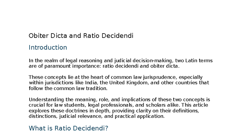 Legal Principles: Ratio Decidendi & Obiter Dicta Explained - Studocu