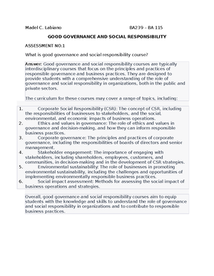 GOOD Governance ASS.2 - Madel C. Labiano BA239 – BA 115 GOOD GOVERNANCE ...