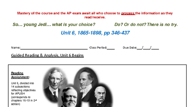 APUSH Unit 6 Guided Reading Analysis: Mastering Industrial Capitalism ...