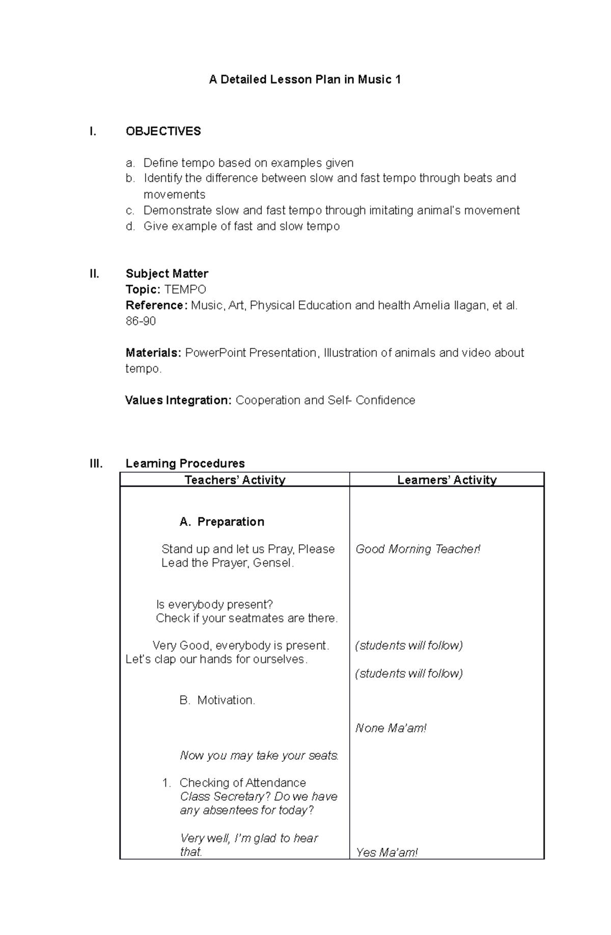 Detailed Lesson Plan in Health - A Detailed Lesson Plan in Music 1 I ...