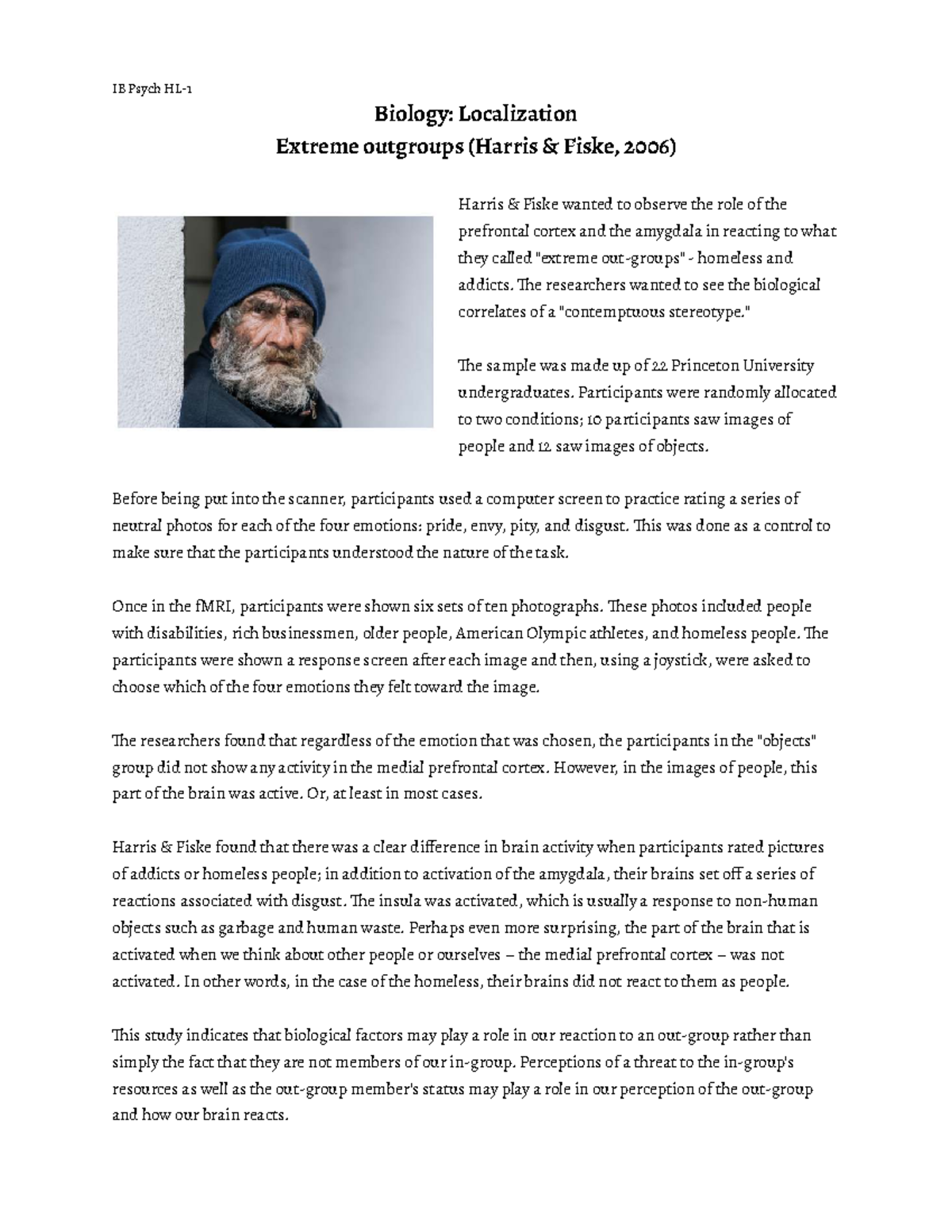 IB Psych: Localization Study on Extreme Outgroups (Harris Fiske, 2006 ...
