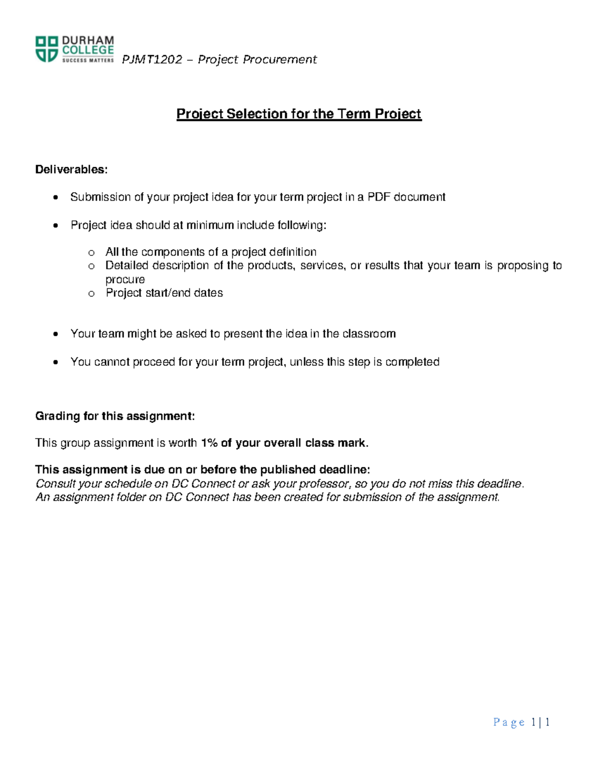 PJMT1202 Project Selection: Term Project Idea Submission Guidelines ...