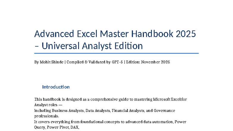 Advanced Excel Master Handbook 2025: A Guide for Analysts - Studocu