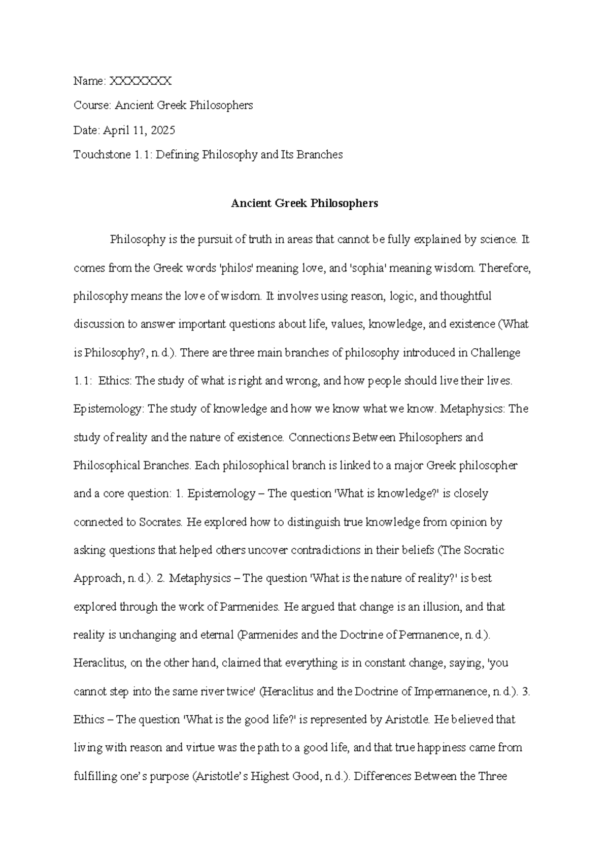 Touchstone 1.1: Overview of Ancient Greek Philosophers and Philosophy ...