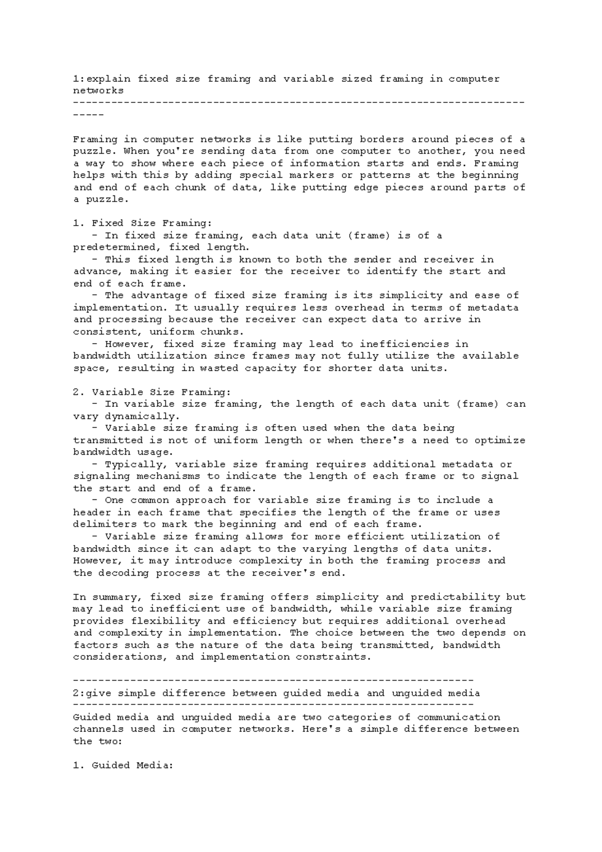 Cn 1: Fixed vs. Variable Size Framing & Guided vs. Unguided Media in ...