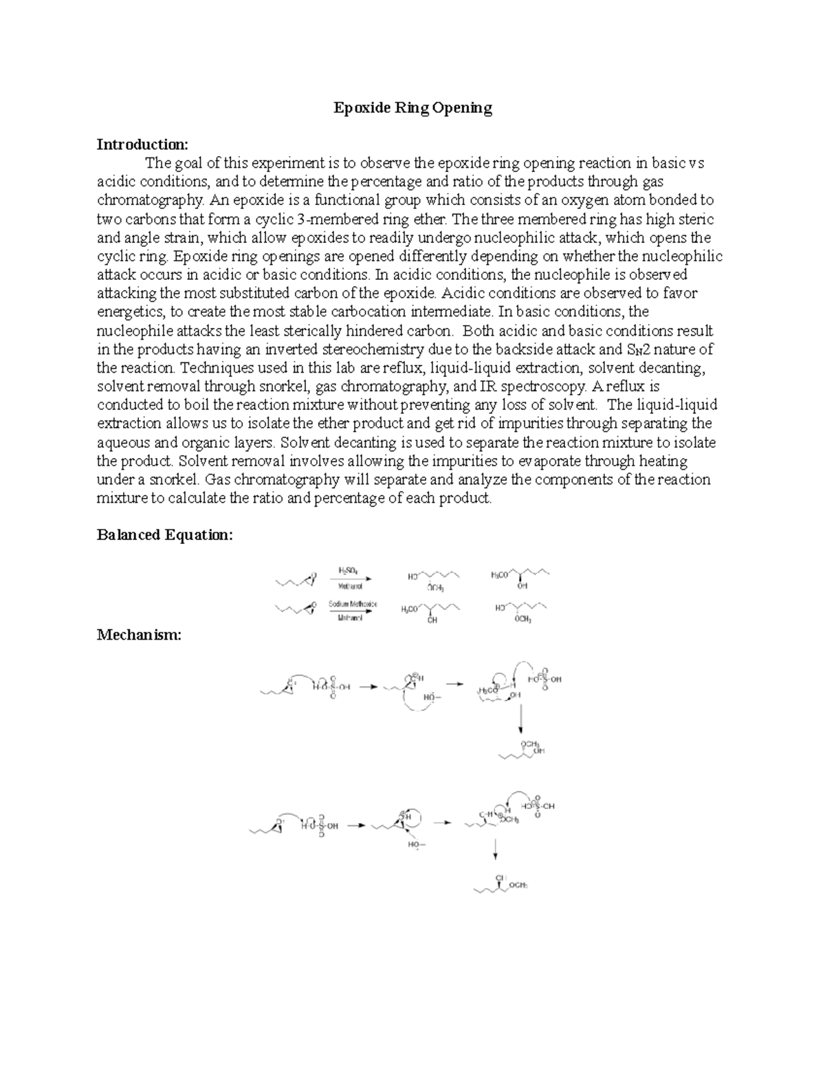 2212 Lab 4 - Investigating Acidic and Basic Epoxide Ring Opening - Studocu