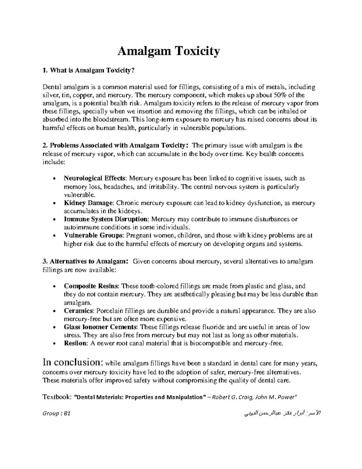 Amalgam Toxicity - class work from student - Amalgam Toxicity What is ...