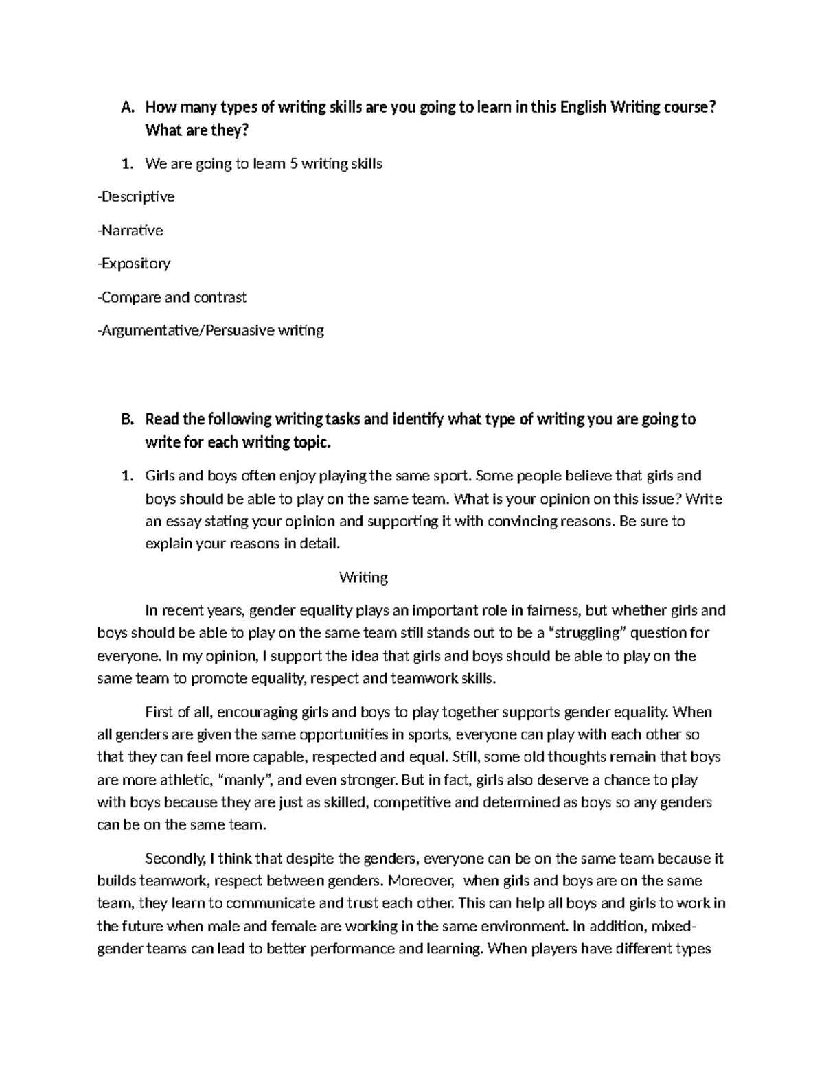 English Writing Course: Exploring 5 Essential Writing Skills - Studocu