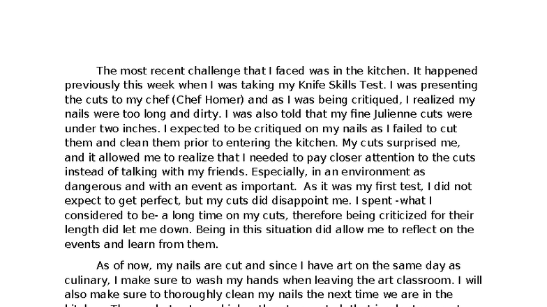 Culinary Skills Reflection: Knife Skills Test Challenges - Studocu