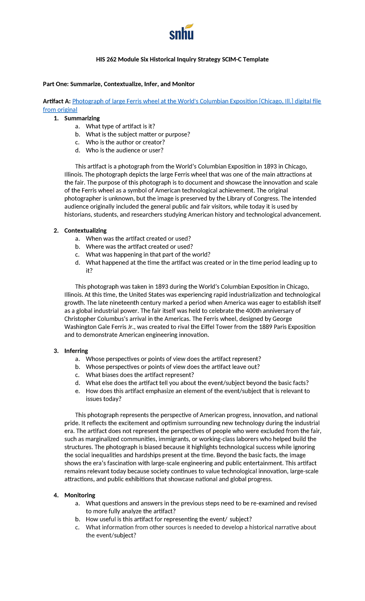 HIS 262: Module 6 - Historical Inquiry on the Columbian Exposition ...