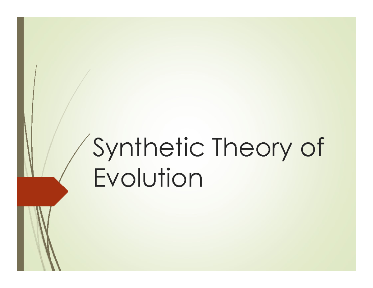 Lecture 10 Synthetic Theory of Evolution by Dr - Synthetic Theory of ...