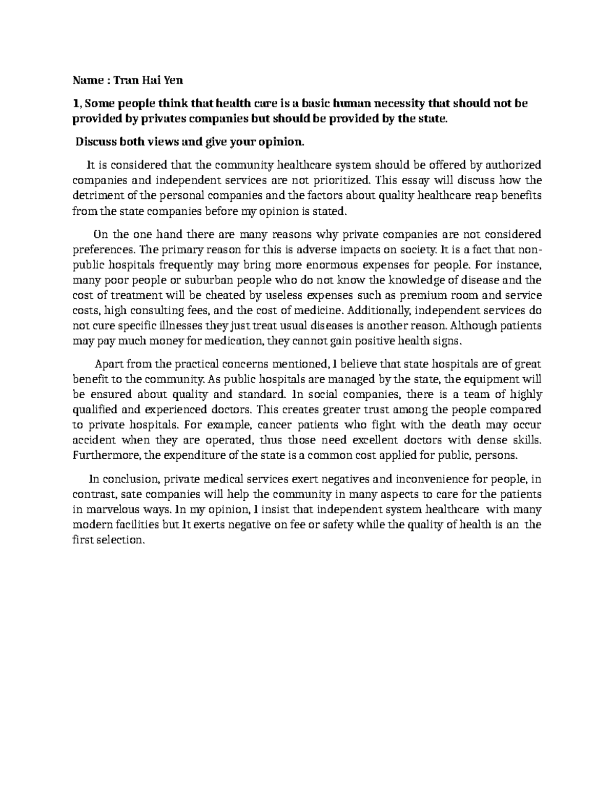 ACC 2011 Essay: Public vs. Private Healthcare Systems Debate - Studocu