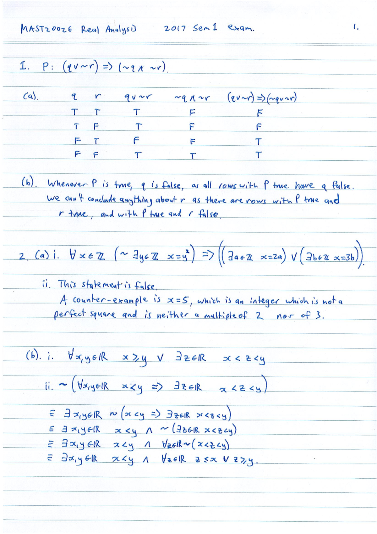MAST20026 Real Analysis 2017 Sem1 Exam Solutions - Studocu