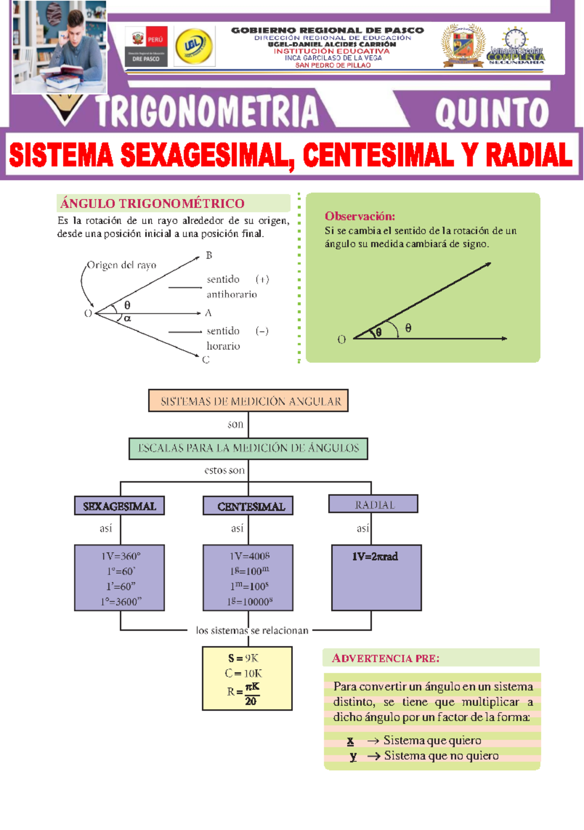 Sistema Sexagesimal Centesimal y Radial Para Quinto Grado de Secundaria ...