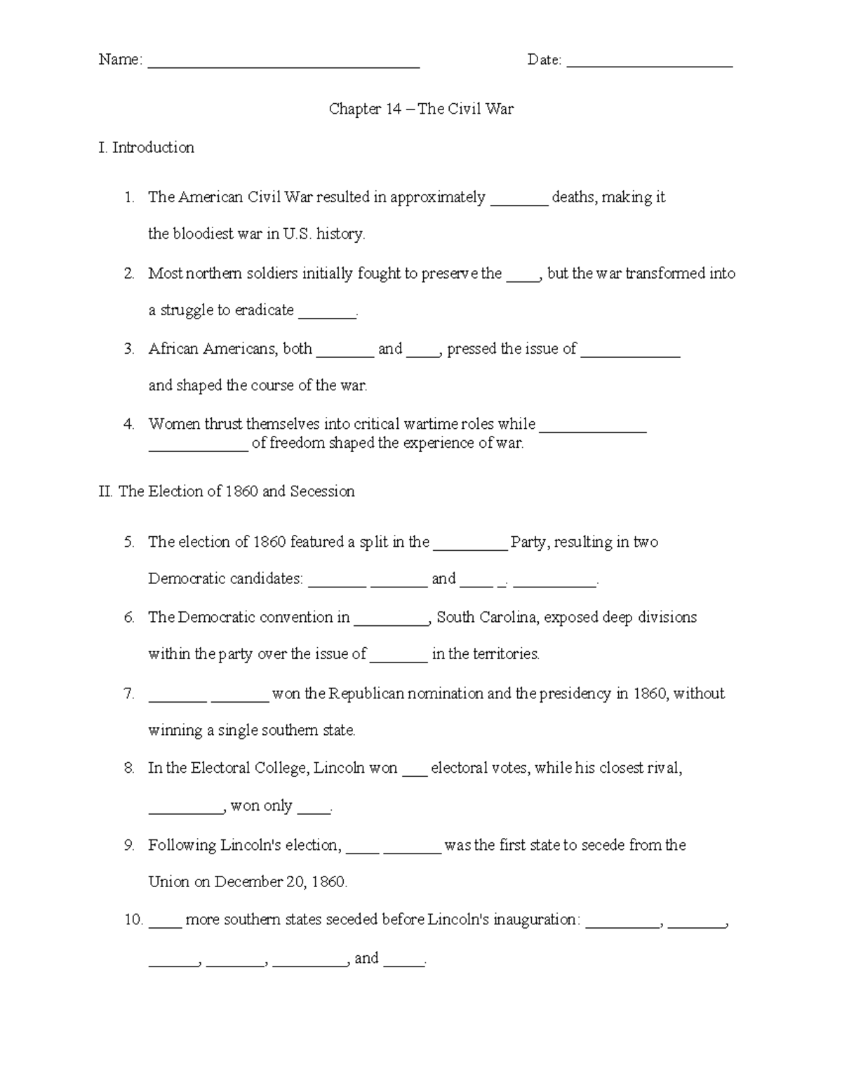 14 - The Civil War - Guided Notes with Answers for "The American Yap ...