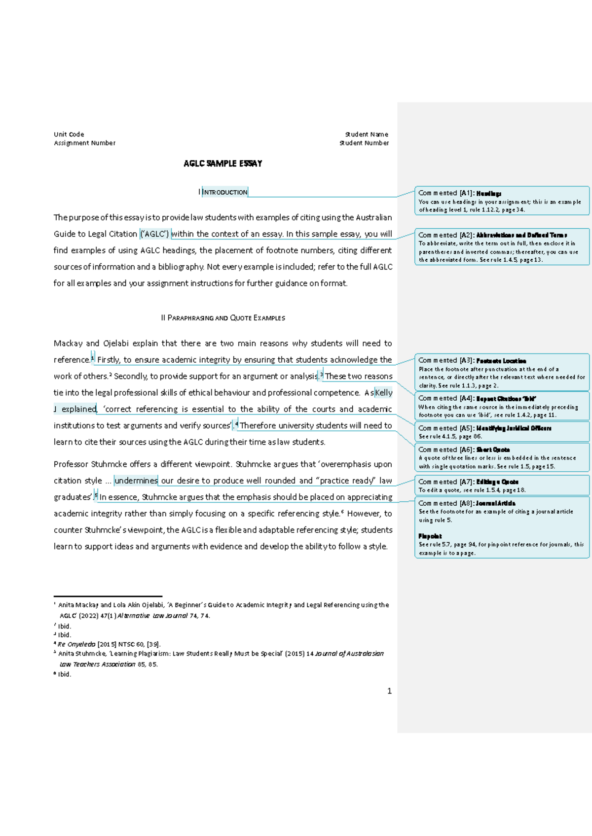 AGLC Sample Essay Guide for Law Students 2023 - Studocu