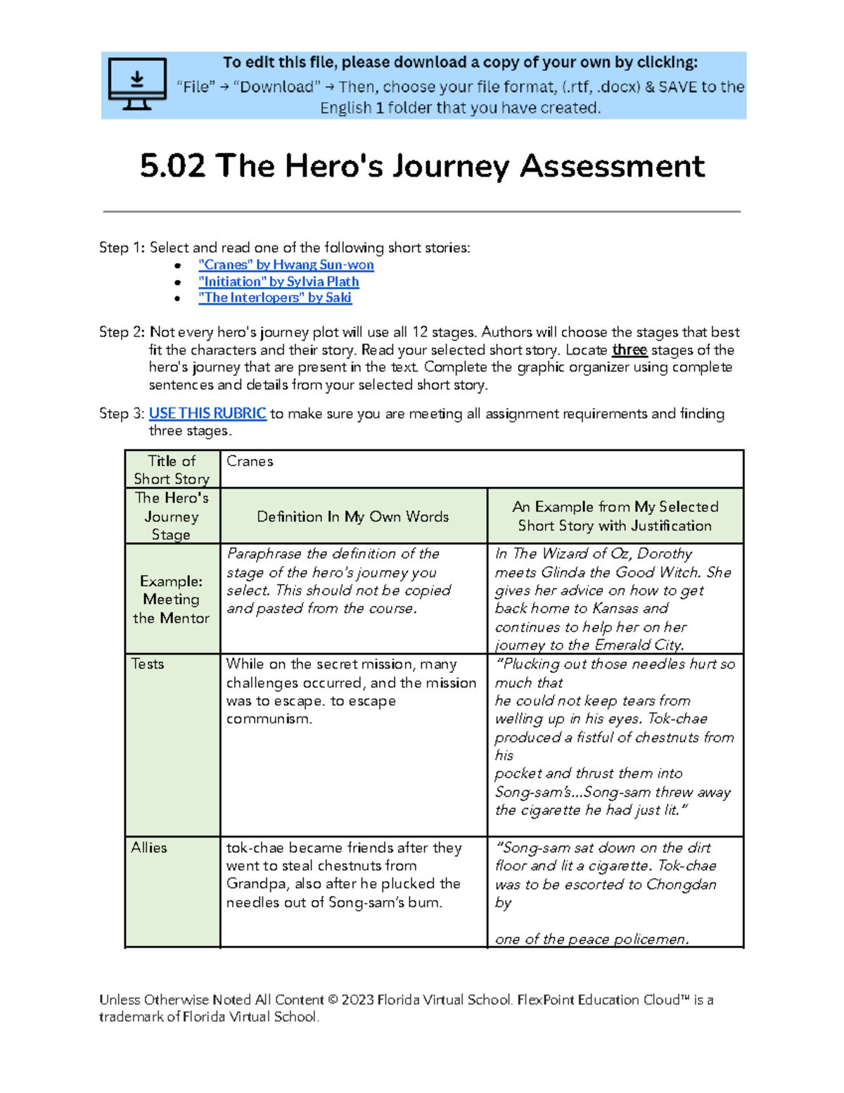 5.02 The Hero's Journey Assessment: Analyzing Story Stages - Studocu