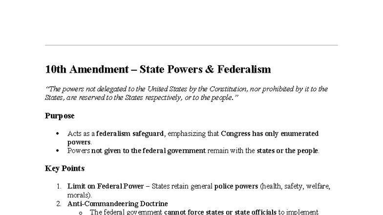10th & 11th Amendments: State Powers & Federalism Overview - Studocu