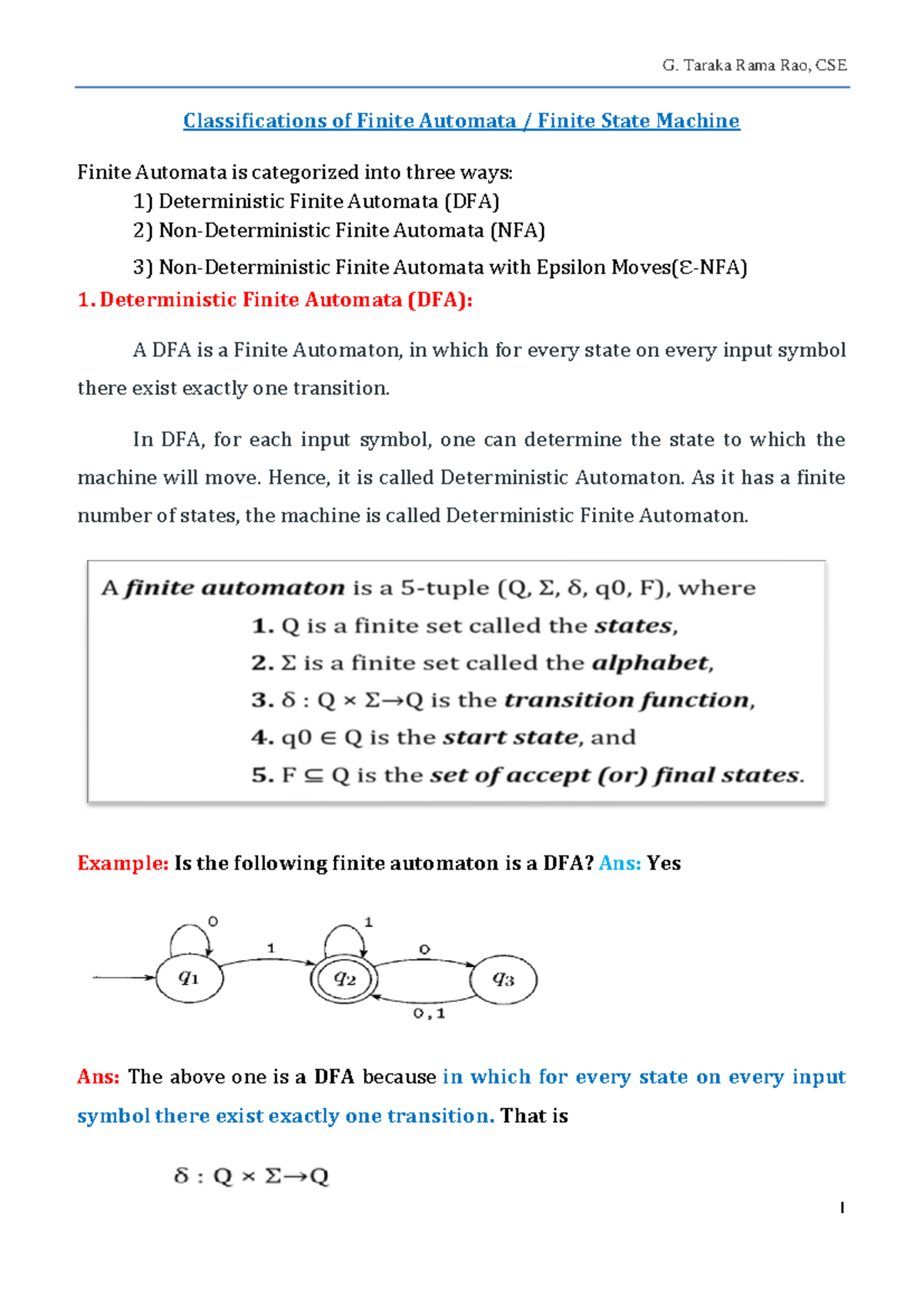 3. Introduction to DFA, NFA, and Epsilon-NFA - Classifications of Finite Automata / Finite State ...